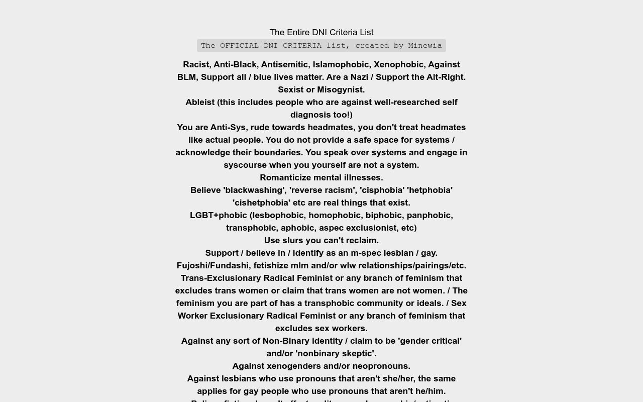 Official DNI Criteria ⭐️